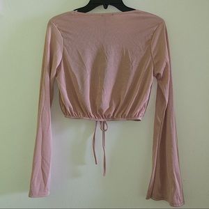 PrettyLittleThing | Tops | Plt Light Pink Long Sleeve Rib Tie Crop Top ...